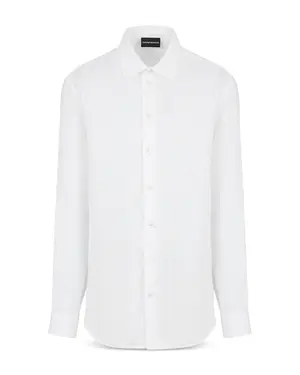 Emporio Armani Regular Fit Linen Chambray Sport Shirt - Solid White