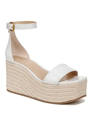 Veronica Beard Gianna Leather Platform Wedge Espadrille Sandals - Coconut