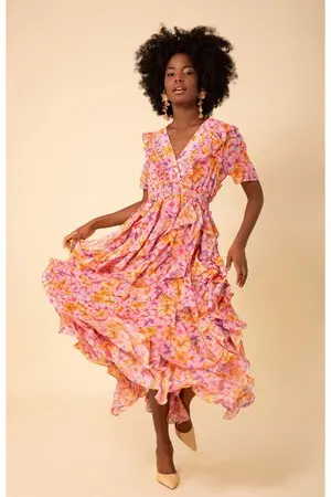 Hale Bob Aspen Ruffle Chiffon Dress