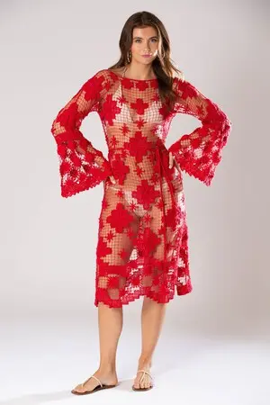 Miguelina Talita Handmade Midi Dress - Red