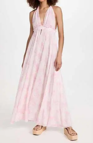 LoveShackFancy LoveShackFancy Tie Dye Halter Maxi Dress - Pink