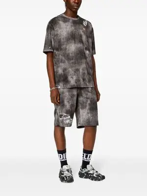 DIESEL® Distressed-print Cotton Track Shorts