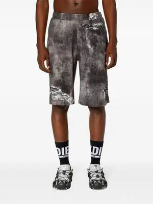 DIESEL® Distressed-print Cotton Track Shorts
