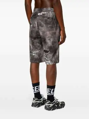 DIESEL® Distressed-print Cotton Track Shorts