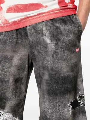 DIESEL® Distressed-print Cotton Track Shorts