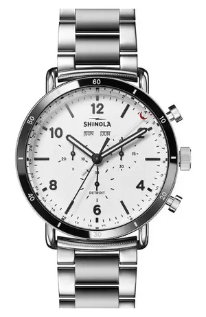 Shinola The Canfield Sport Chronograph Bracelet Watch - White/stainless Steel