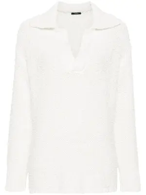 JOSEPH Textured Knit Polo Jumper - White