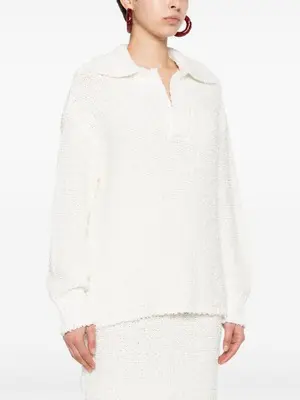 JOSEPH Textured Knit Polo Jumper - White