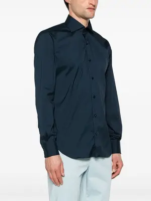 BARBA NAPOLI Classic-collar Poplin Shirt - Blue