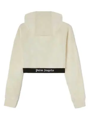 Palm Angels Logo-tape Cropped Hoodie - Neutrals