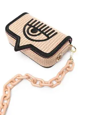 CHIARA FERRAGNI Eyelike Raffia Crossbody Bag