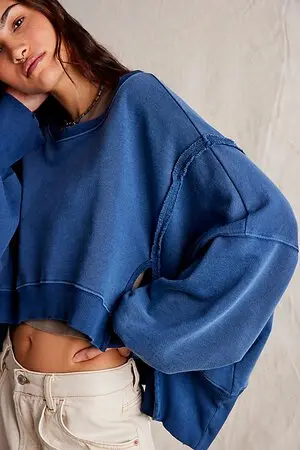 Free People Free People We The Free Camden Cropped Sweatshirt Sparkling Indigo