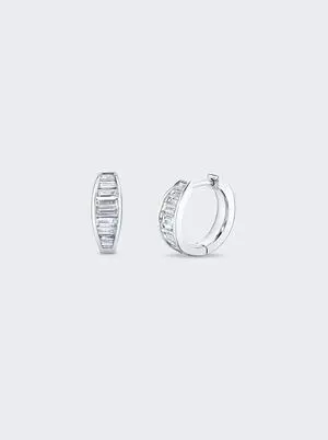 ANITA KO Graduated Baguette Diamond Huggie Earrings - White Gold