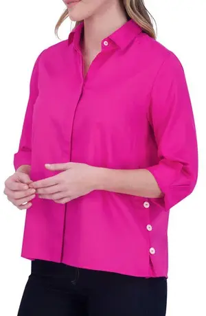 Foxcroft Beatrice Side Button Accent Collared Shirt