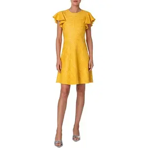 Akris Ruffle Sleeve Silk Tweed Dress