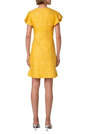 Akris Ruffle Sleeve Silk Tweed Dress