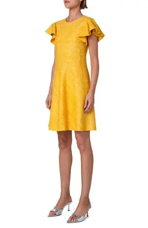 Akris Ruffle Sleeve Silk Tweed Dress