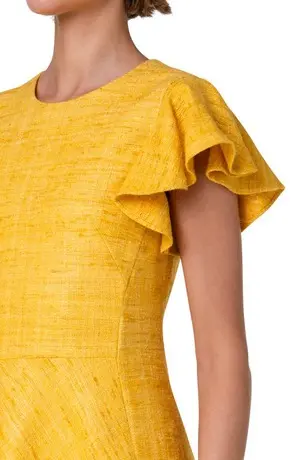 Akris Ruffle Sleeve Silk Tweed Dress