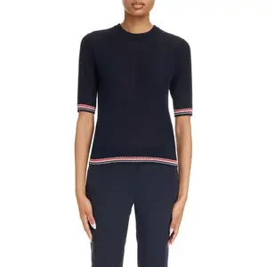 Thom Browne Stripe Rib Cotton & Silk Sweater