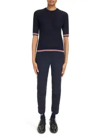 Thom Browne Stripe Rib Cotton & Silk Sweater