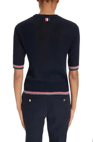 Thom Browne Stripe Rib Cotton & Silk Sweater