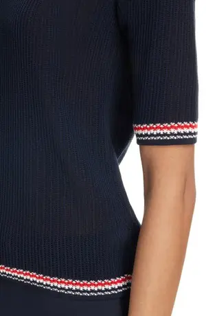 Thom Browne Stripe Rib Cotton & Silk Sweater