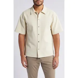 FRAME Textured Short Sleeve Button-up Shirt - Beige