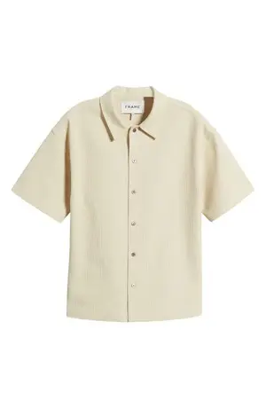 FRAME Textured Short Sleeve Button-up Shirt - Beige
