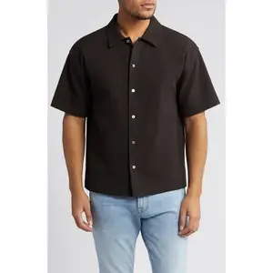 FRAME Textured Short Sleeve Button-up Shirt - Black