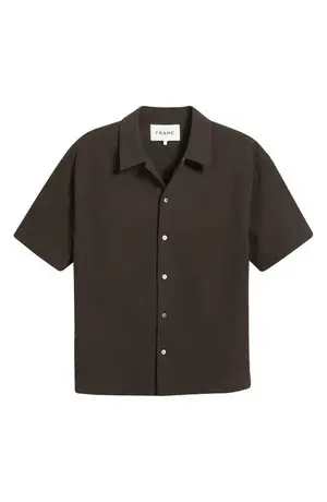 FRAME Textured Short Sleeve Button-up Shirt - Black