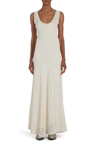 GOLDEN GOOSE Pointelle Maxi Sweater Dress - Ecru