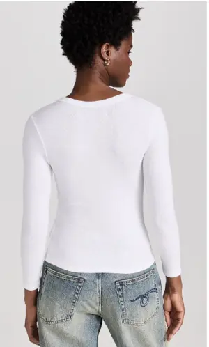 Enza Costa Textured Rib U Tee - White