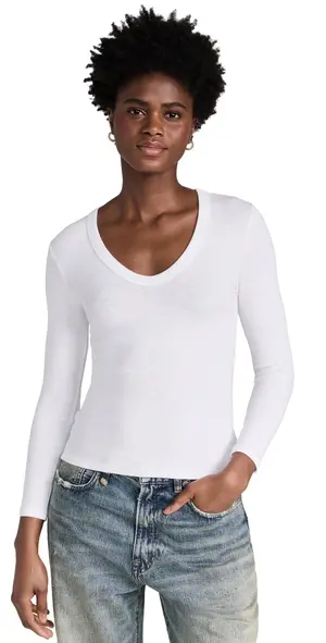 Enza Costa Textured Rib U Tee - White