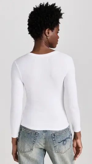Enza Costa Textured Rib U Tee - White