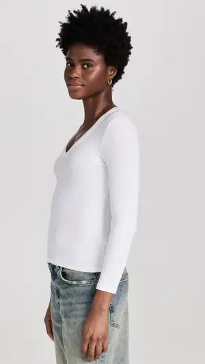 Enza Costa Textured Rib U Tee - White