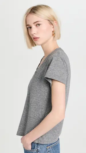 PERFECTWHITETEE Hendrix Cotton Boxy V-neck T-shirt - Heather Grey