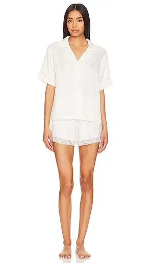 Flora Nikrooz Selena Charmeuse Notch Pajama Set - Ivory