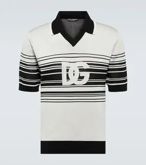 Dolce & Gabbana Logo Striped Silk Jacquard Polo Shirt