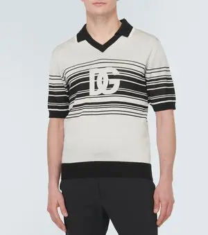 Dolce & Gabbana Logo Striped Silk Jacquard Polo Shirt