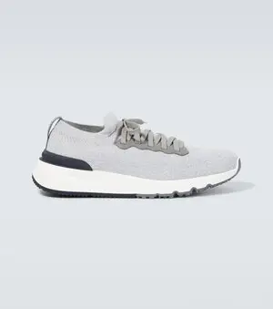 Brunello Cucinelli Leather-trimmed Knitted Sneakers