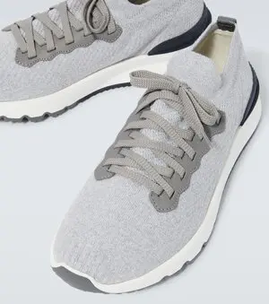 Brunello Cucinelli Leather-trimmed Knitted Sneakers