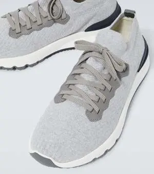 Brunello Cucinelli Leather-trimmed Knitted Sneakers