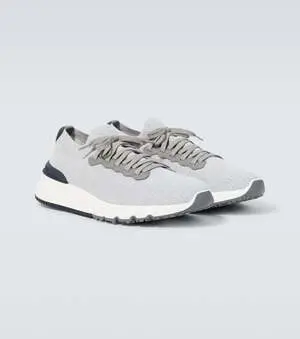 Brunello Cucinelli Leather-trimmed Knitted Sneakers
