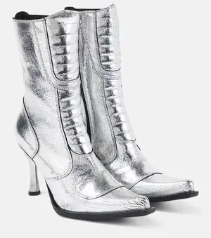 Vetements Metallic Leather Ankle Boots - Silver