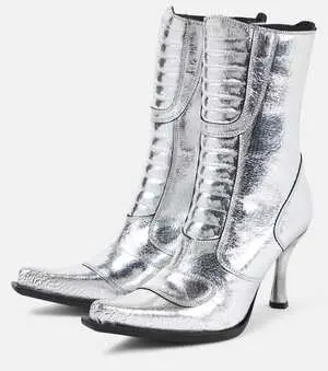 Vetements Metallic Leather Ankle Boots