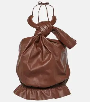 Johanna Ortiz Gathered Halterneck Leather Top