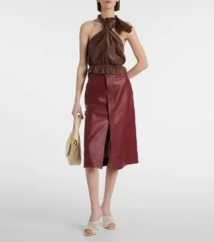 Johanna Ortiz Gathered Halterneck Leather Top