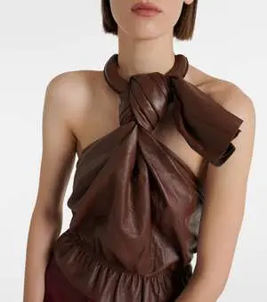 Johanna Ortiz Gathered Halterneck Leather Top