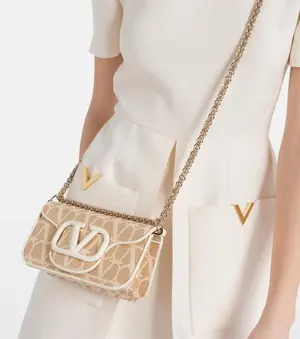 Valentino Garavani Small Toile Iconographe Shoulder Bag - Beige