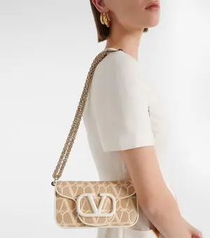 Valentino Garavani Small Toile Iconographe Shoulder Bag - Beige